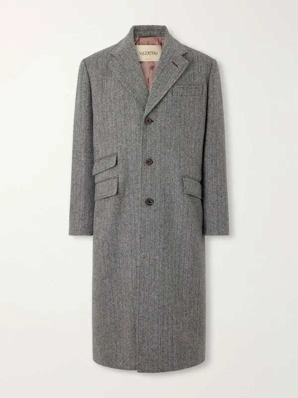 Valentino Garavani Herringbone Virgin Wool Coat - Gray