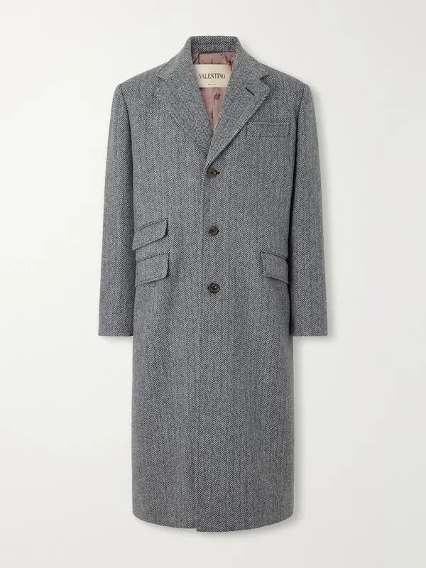 Valentino Garavani Virgin Wool Herringbone Coat - Gray