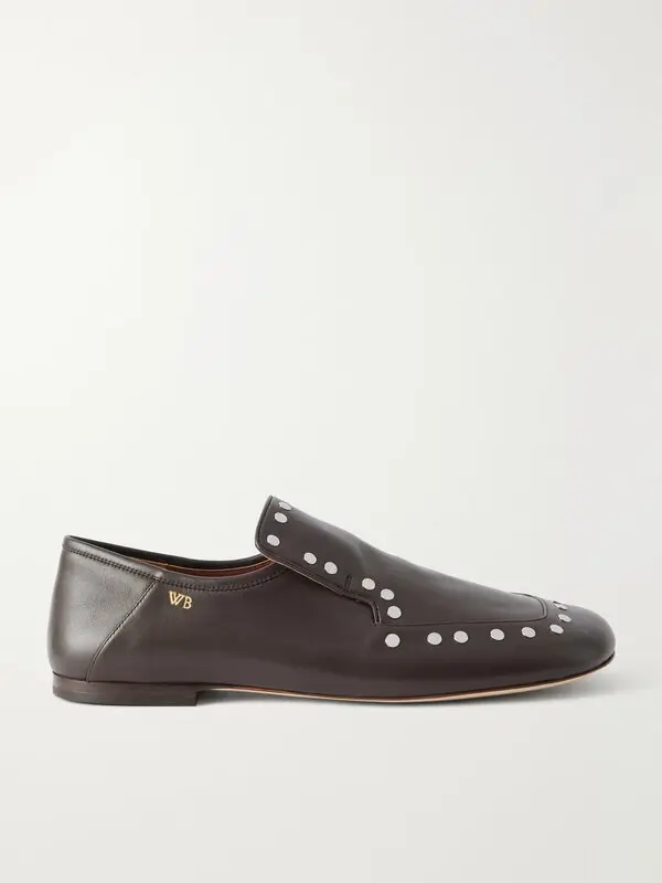 WALES BONNER Embellished Leather Loafers - Brown