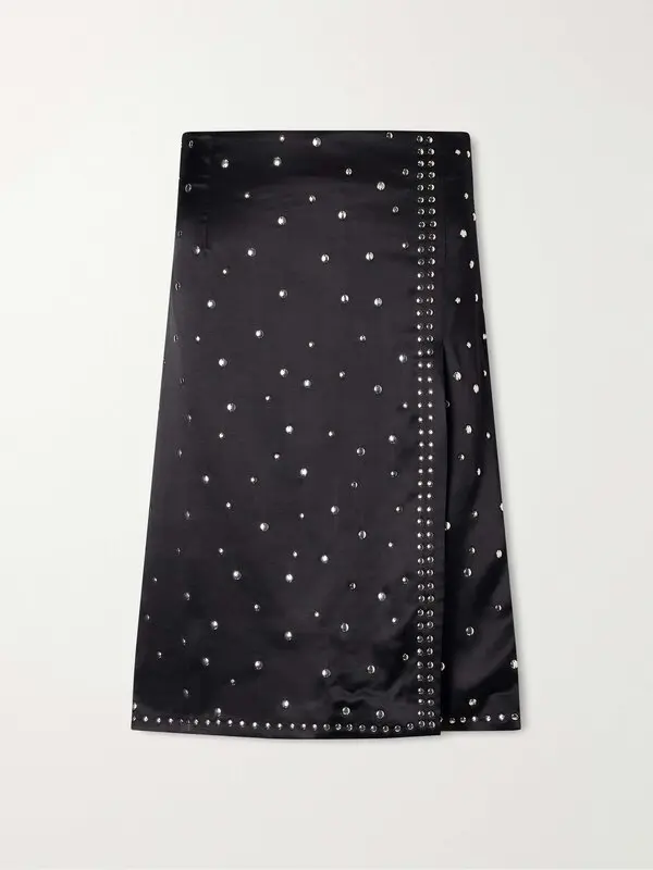 WALES BONNER Cosmic Embellished Satin Midi Skirt - Black