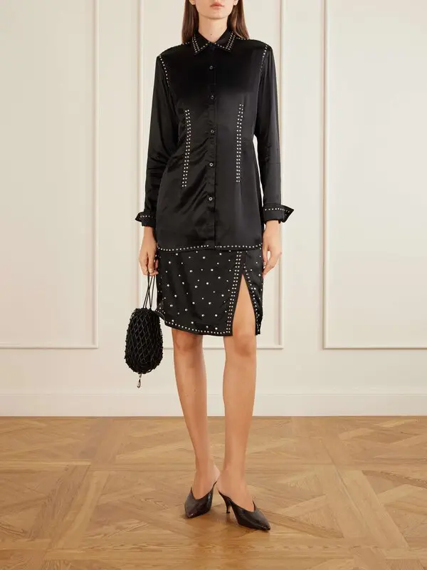 WALES BONNER Cosmic Embellished Satin Midi Skirt