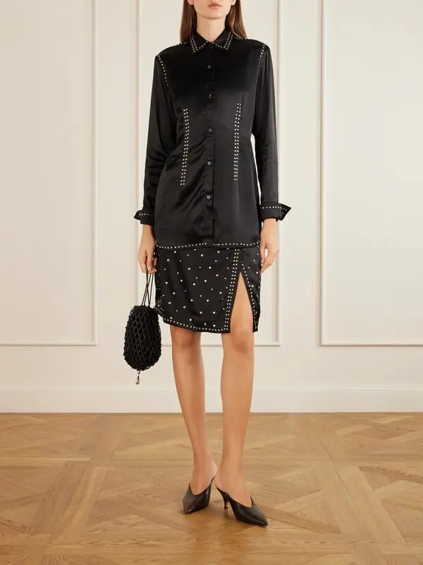 WALES BONNER Embellished Satin Midi Skirt