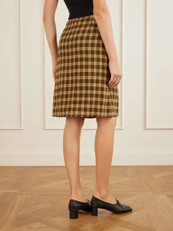 WALES BONNER Cosmic Frayed Studded Checked Flannel Mini Skirt