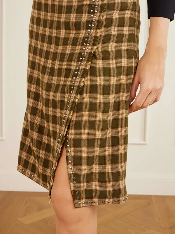 WALES BONNER Cosmic Frayed Studded Checked Flannel Mini Skirt