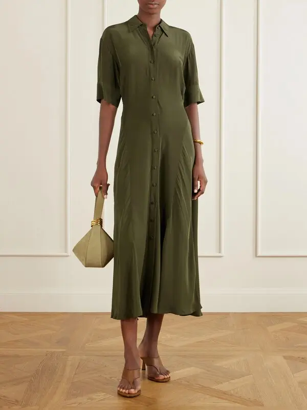 Veronica Beard Perenna Satin Midi Shirt Dress