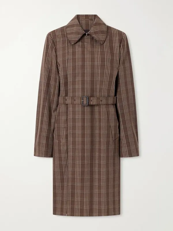 WALES BONNER Linear Belted Checked Wool-canvas Coat