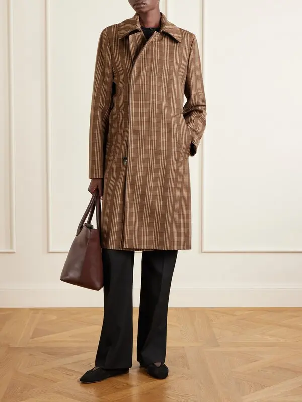 WALES BONNER Linear Belted Checked Wool-canvas Coat
