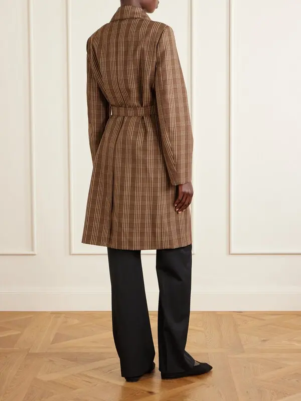 WALES BONNER Linear Belted Checked Wool-canvas Coat