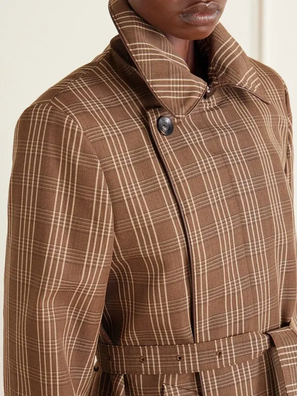 WALES BONNER Linear Belted Checked Wool-canvas Coat