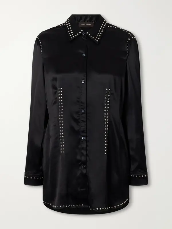 WALES BONNER Mystic Studded Satin Shirt - Black