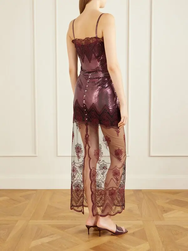 Rabanne Layered Embroidered Chainmail Maxi Skirt