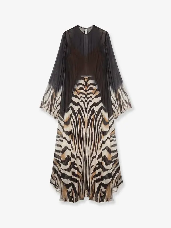 MES DEMOISELLES Sisters Zebra Print V-neck Long Sleeve Dress