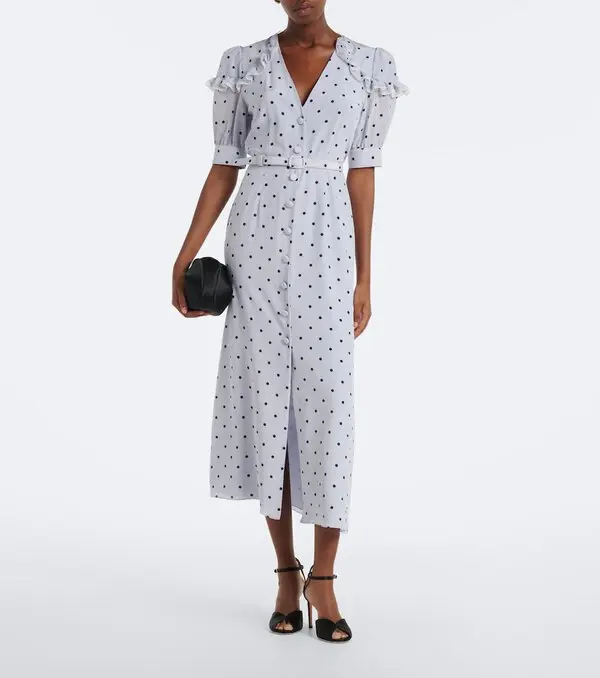 Alessandra Rich Belted Polka-dot Silk Midi Dress