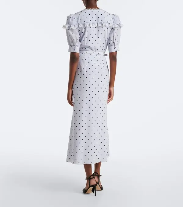 Alessandra Rich Belted Polka-dot Silk Midi Dress