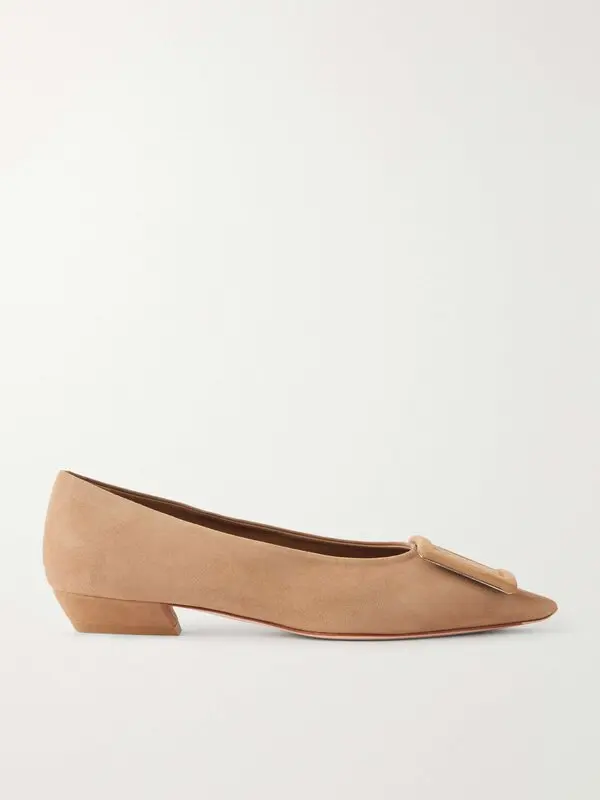 ROGER VIVIER Viv In The City Suede Flats - Tan