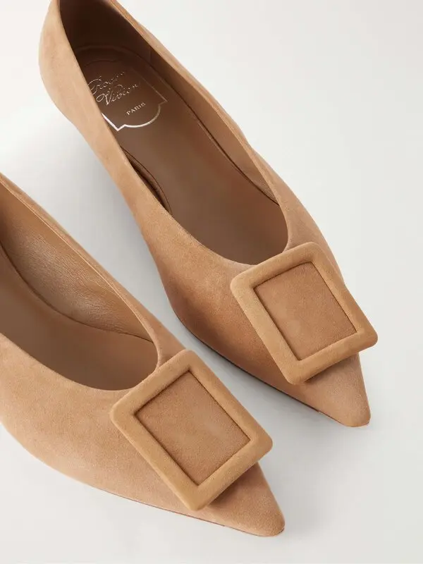 ROGER VIVIER Viv In The City Suede Flats - Tan