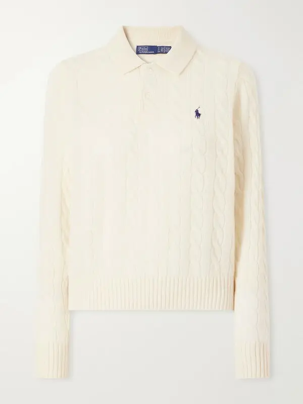 Polo Ralph Lauren Cable-knit Wool And Cashmere-blend Polo Sweater