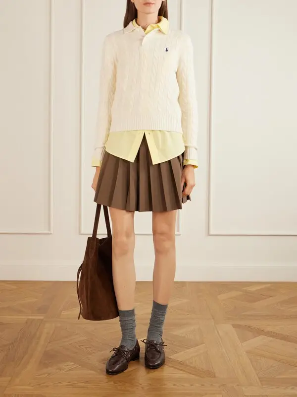 Polo Ralph Lauren Cable-knit Wool And Cashmere-blend Polo Sweater