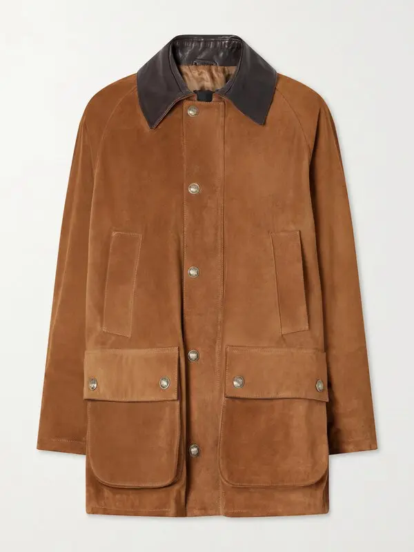 NILI LOTAN Kedem Suede Jacket With Leather Trim - Brown