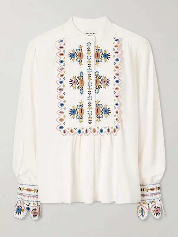 MARANT ETOILE Monique Embroidered Linen-blend Blouse