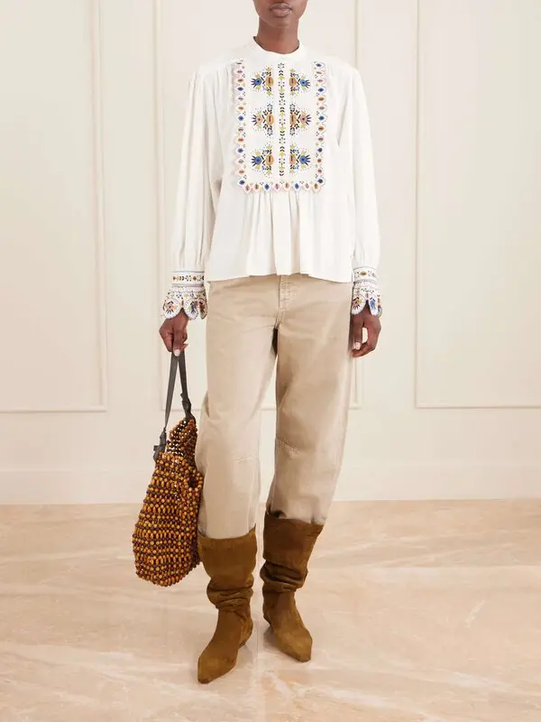 MARANT ETOILE Monique Embroidered Linen-blend Blouse
