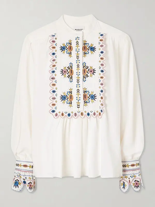 MARANT ETOILE Monique Embroidered Linen-blend Blouse