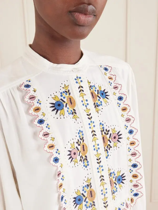 MARANT ETOILE Monique Embroidered Linen-blend Blouse