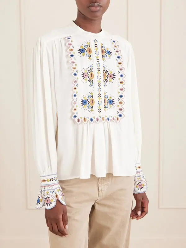 MARANT ETOILE Monique Embroidered Linen-blend Blouse