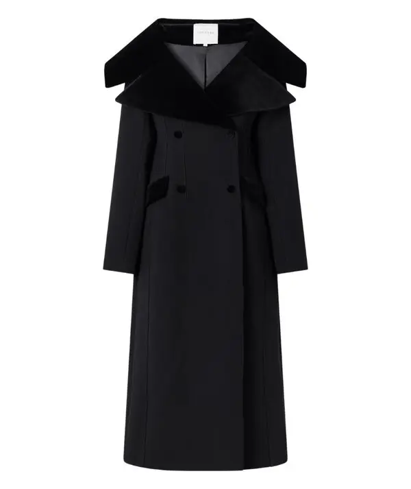 LIBEROWE Hourglass' Double-breasted Wool Coat With Velour Trim - Black
