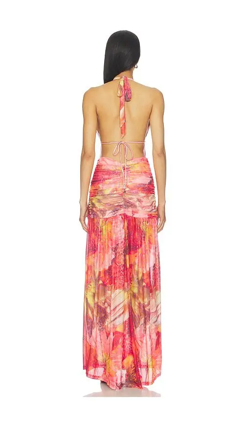 RUNAWAY THE LABEL Adrianna Plunge Ruched Maxi Dress - Kiara Peach