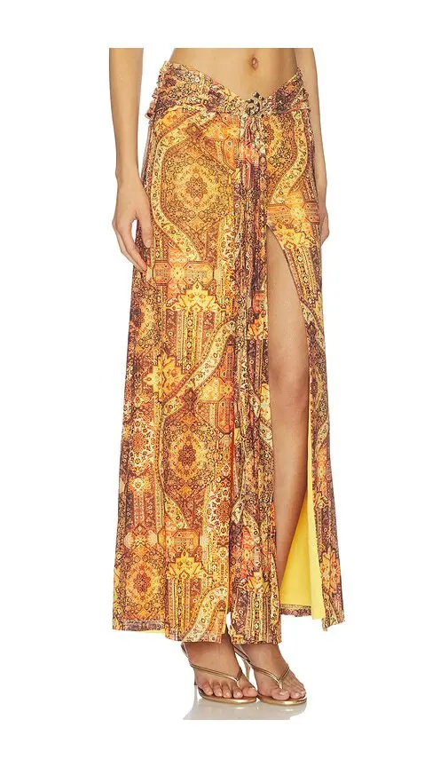 RUNAWAY THE LABEL Skylar Ruched Maxi Skirt In Multi