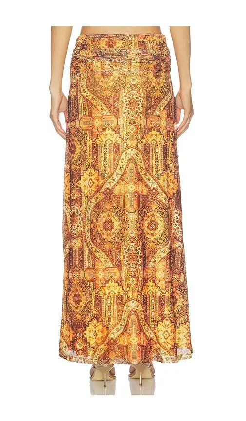 RUNAWAY THE LABEL Skylar Ruched Maxi Skirt In Multi