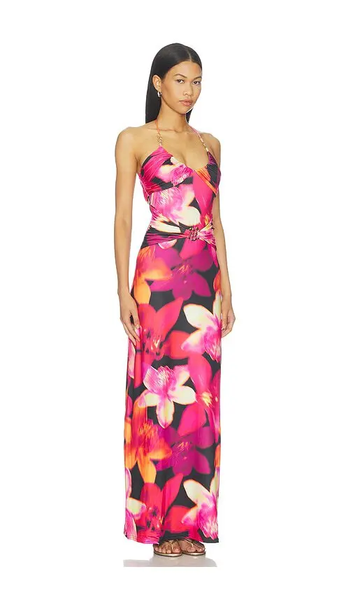 RUNAWAY THE LABEL Nina Ruched Halter Maxi Dress - Skye Black
