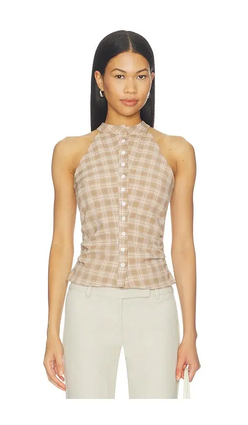 ALL THE WAYS Karie Button Front Top In Multi - Brown Plaid