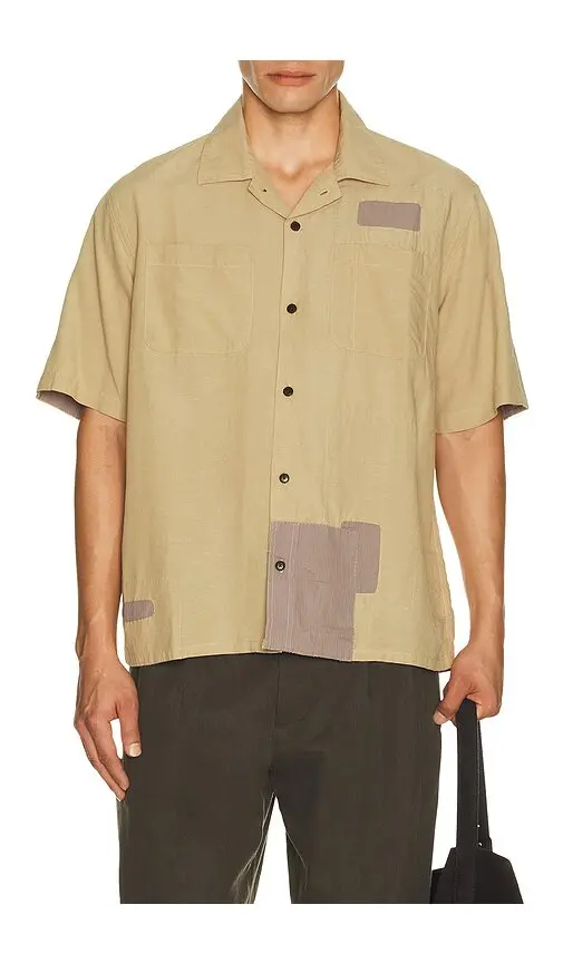 CORRIDOR Patchwork Short Sleeve Shirt In Cream - Natural