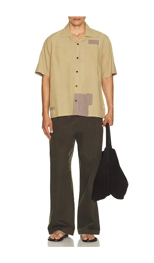 CORRIDOR Patchwork Short Sleeve Shirt In Cream