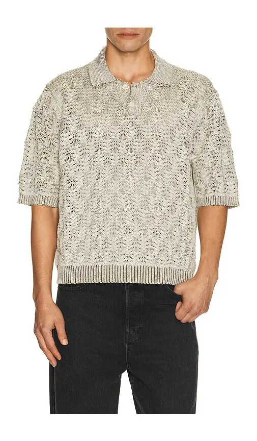 CORRIDOR Cable Lace Polo In Grey - Natural