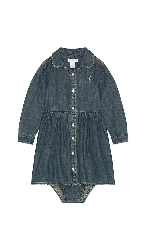 Polo Ralph Lauren Baby Shirred Denim Shirtdress In Blue - Indigo