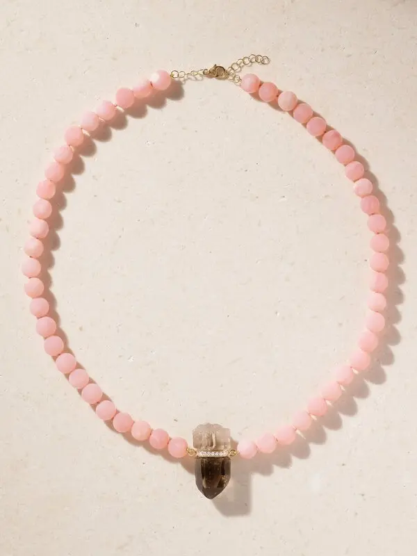 Jia Jia 14k Gold Diamond, Opal, And Smoky Quartz Beaded Necklace - Pink