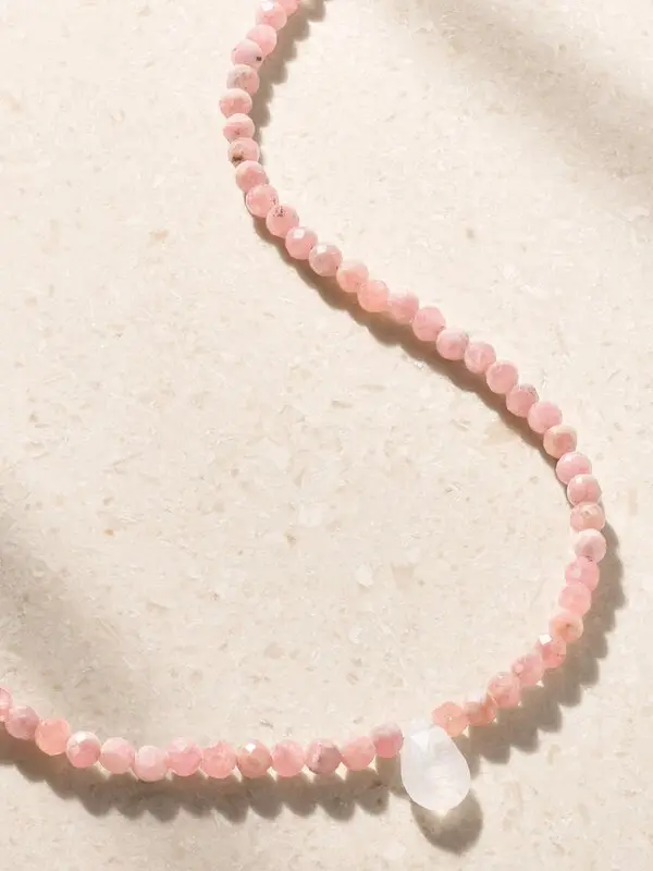 Jia Jia 14-karat Gold Rhodochrosite And Moonstone Necklace - Pink