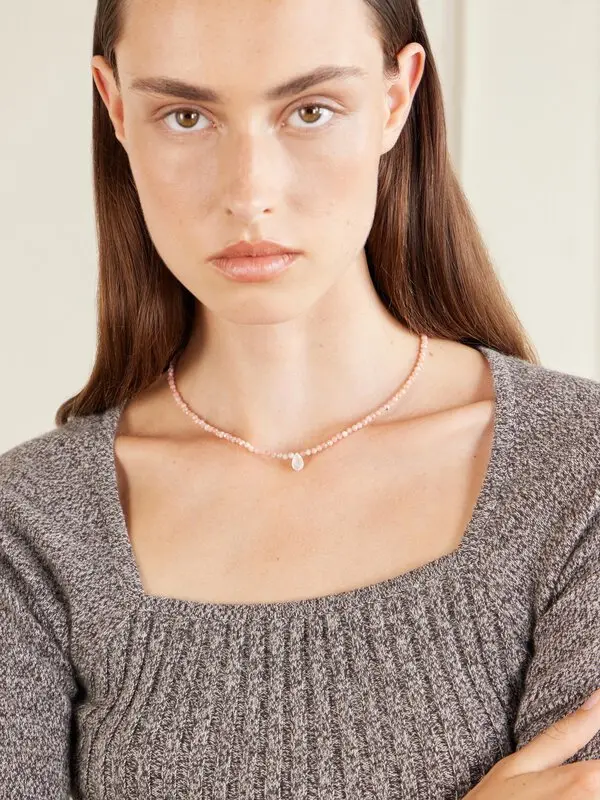 Jia Jia 14-karat Gold Rhodochrosite And Moonstone Necklace