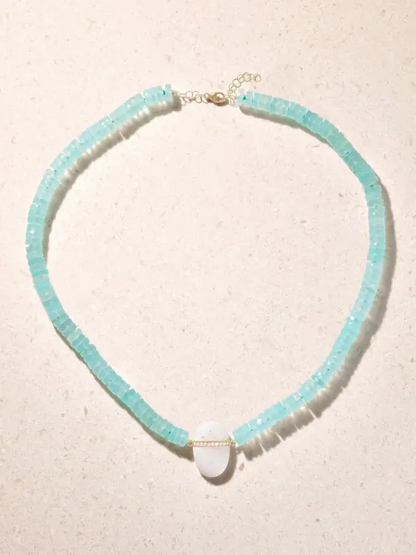 Jia Jia 14k Gold Chalcedony, Moonstone, And Diamond Beaded Necklace
