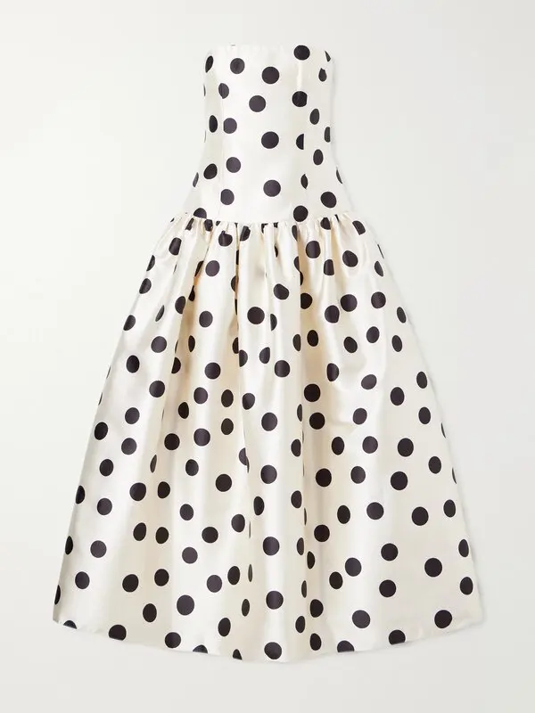 ILKYAZ OZEL Leyla Strapless Polka Dot Satin Gown