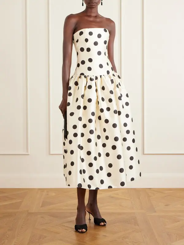 ILKYAZ OZEL Leyla Strapless Polka Dot Satin Gown