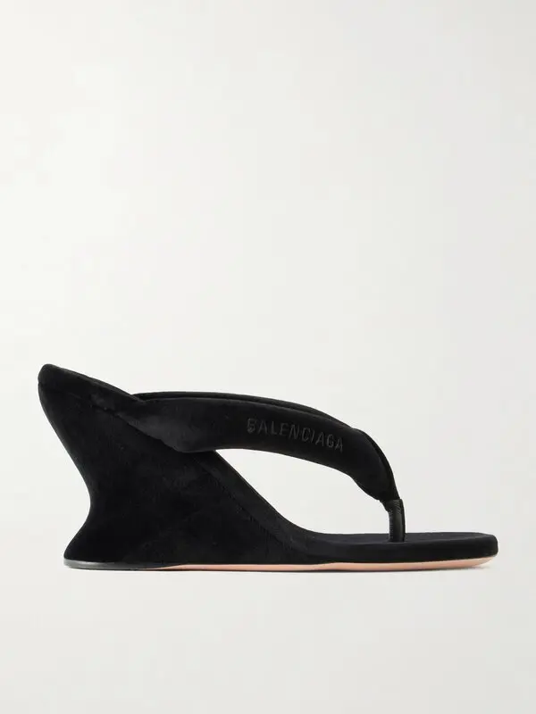 Balenciaga Gaeta Velvet Wedge Sandals - Black