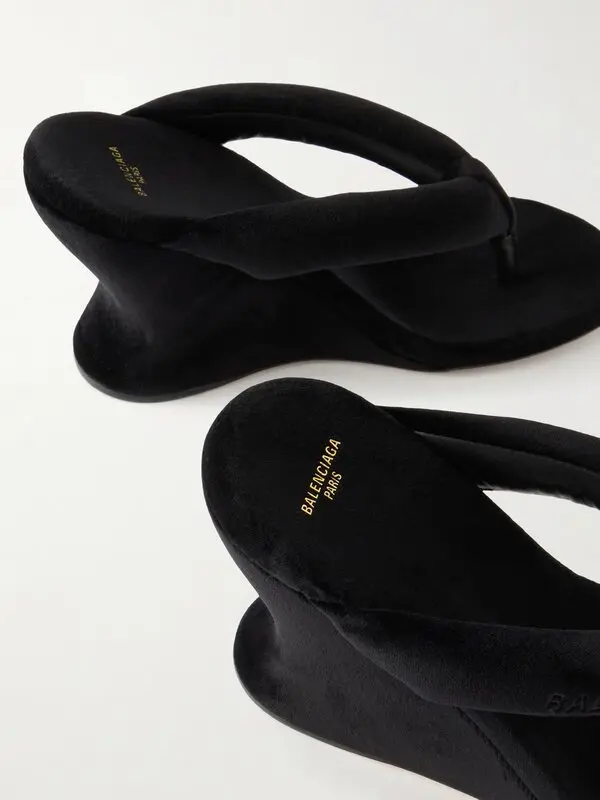 Balenciaga Gaeta Velvet Wedge Sandals - Black