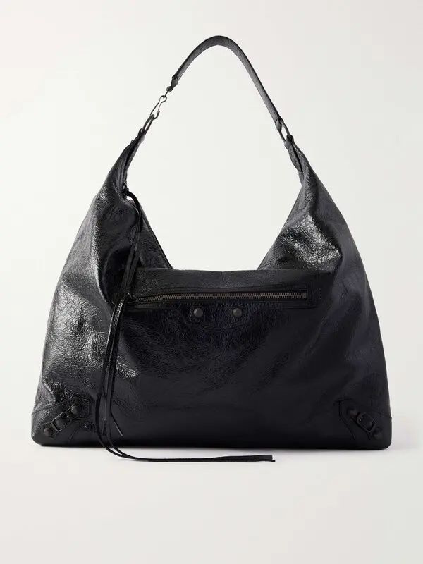 Balenciaga Le City Hobo Large Embellished Leather Shoulder Bag - Black