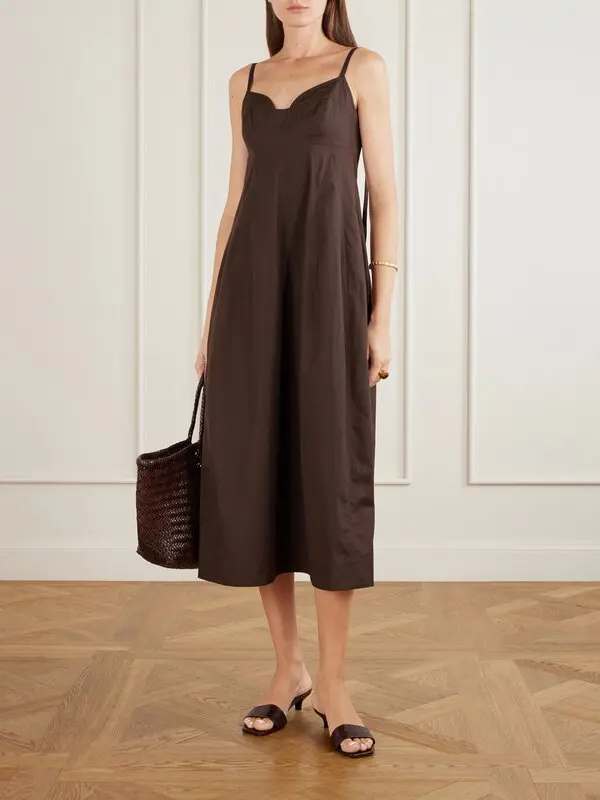Co Bustier Cut" Cotton-poplin Midi Dress - Brown