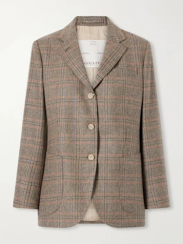 Giuliva Heritage The Andrea' Prince Of Wales Checked Wool And Cashmere-blend Blazer - Brown