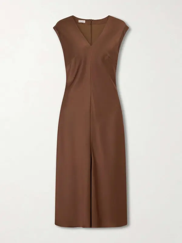 Brunello Cucinelli Bead-embellished Satin Midi Dress